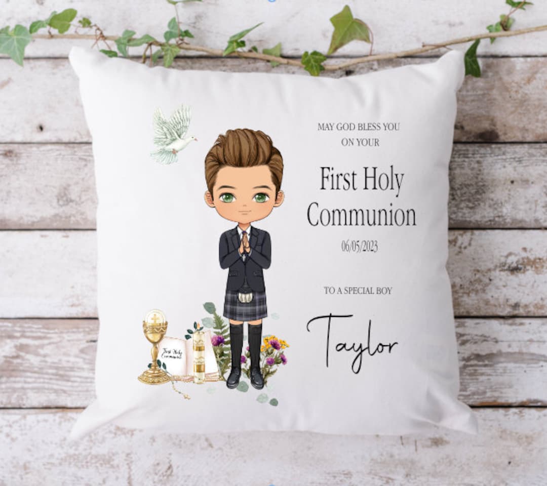 First Holy Communion Personalised Boys Keepsake Cushion - Etsy UK