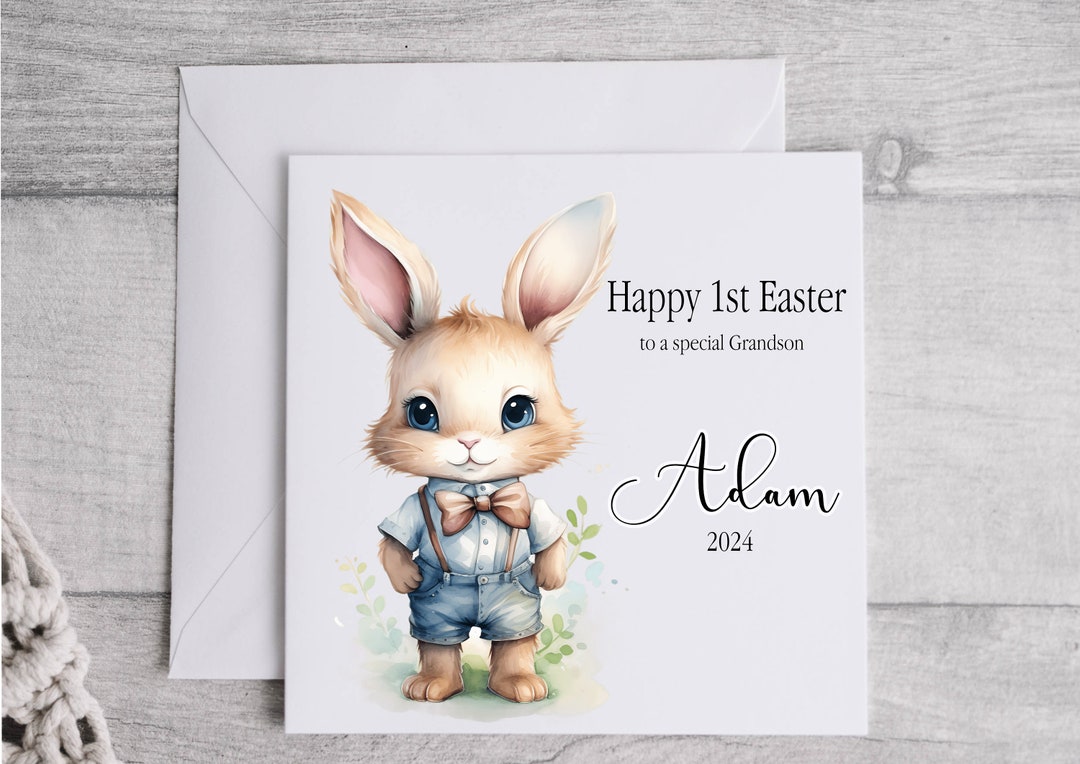 Personalised Happy 1st Easter, Boy Rabbit Card - Etsy