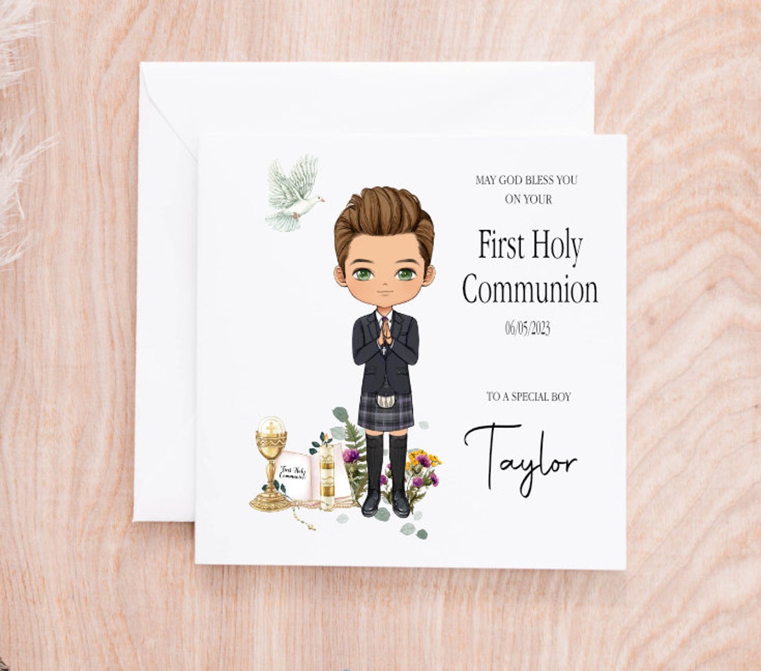 Personalised First Holy Communion Boy in a Kilt or Boy in a Suit Card ...