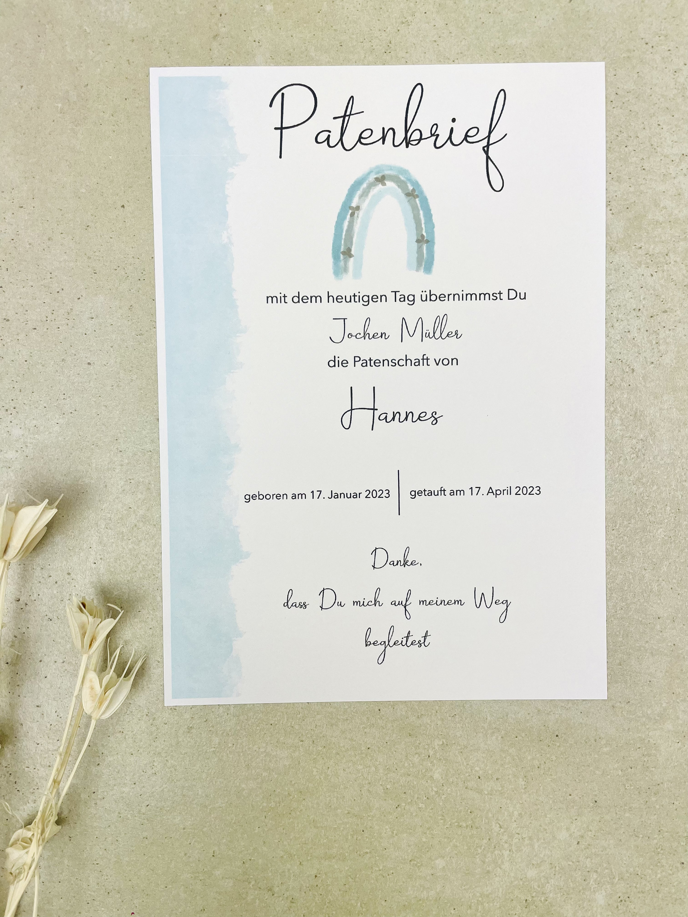 Godparent Letter Rainbow Personalized A5 Baptism Gift Baptism Godfather ...