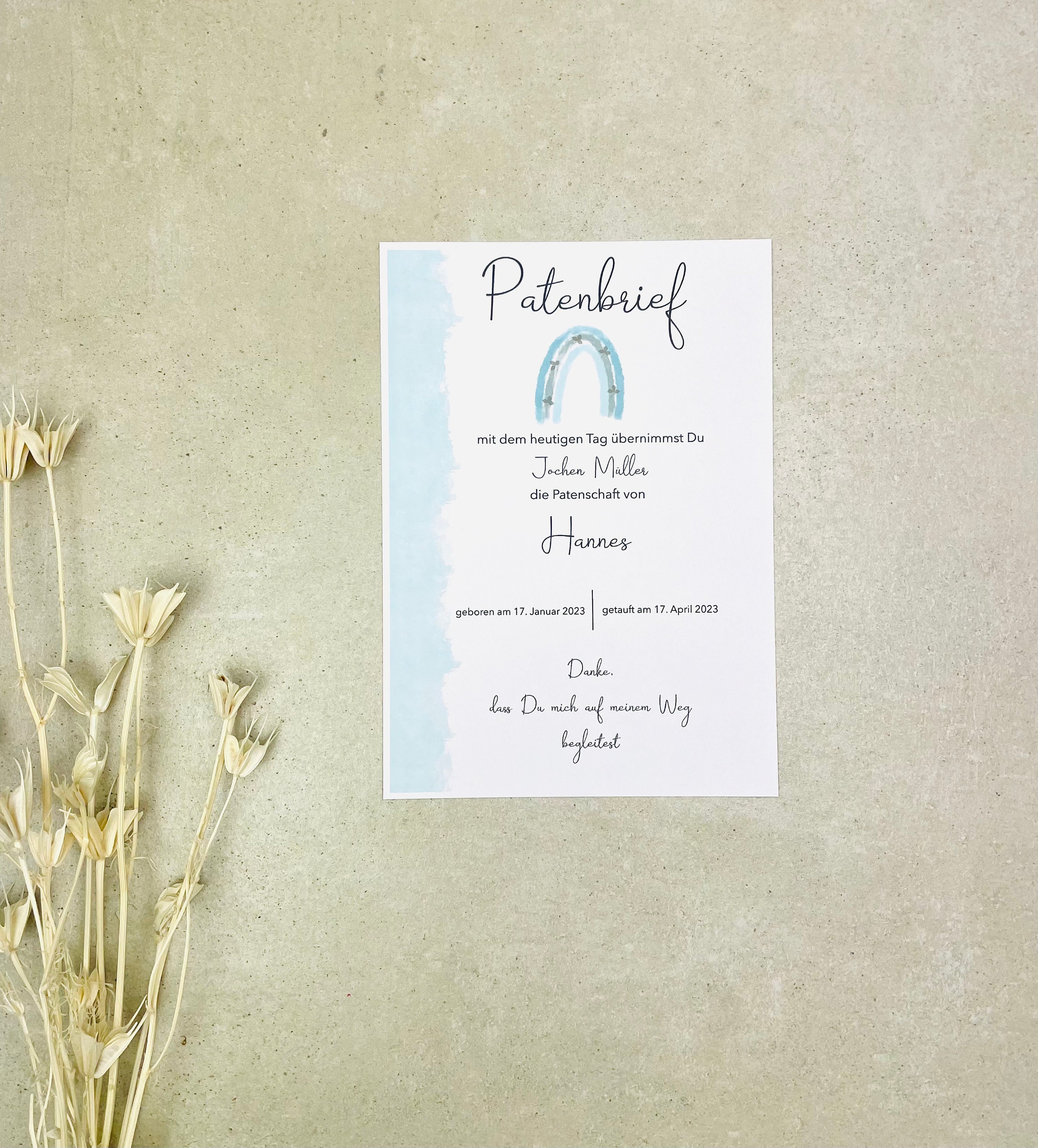 Godparent Letter Rainbow Personalized A5 Baptism Gift Baptism Godfather ...