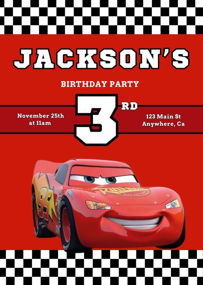Editable Lightning Mcqueen Invitation, Cars Birthday Invitation ...