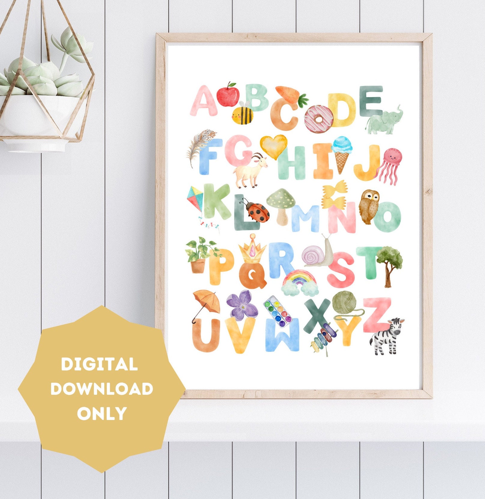 Watercolor Alphabet Poster - Nursery Printable Art With Iconic Items ...