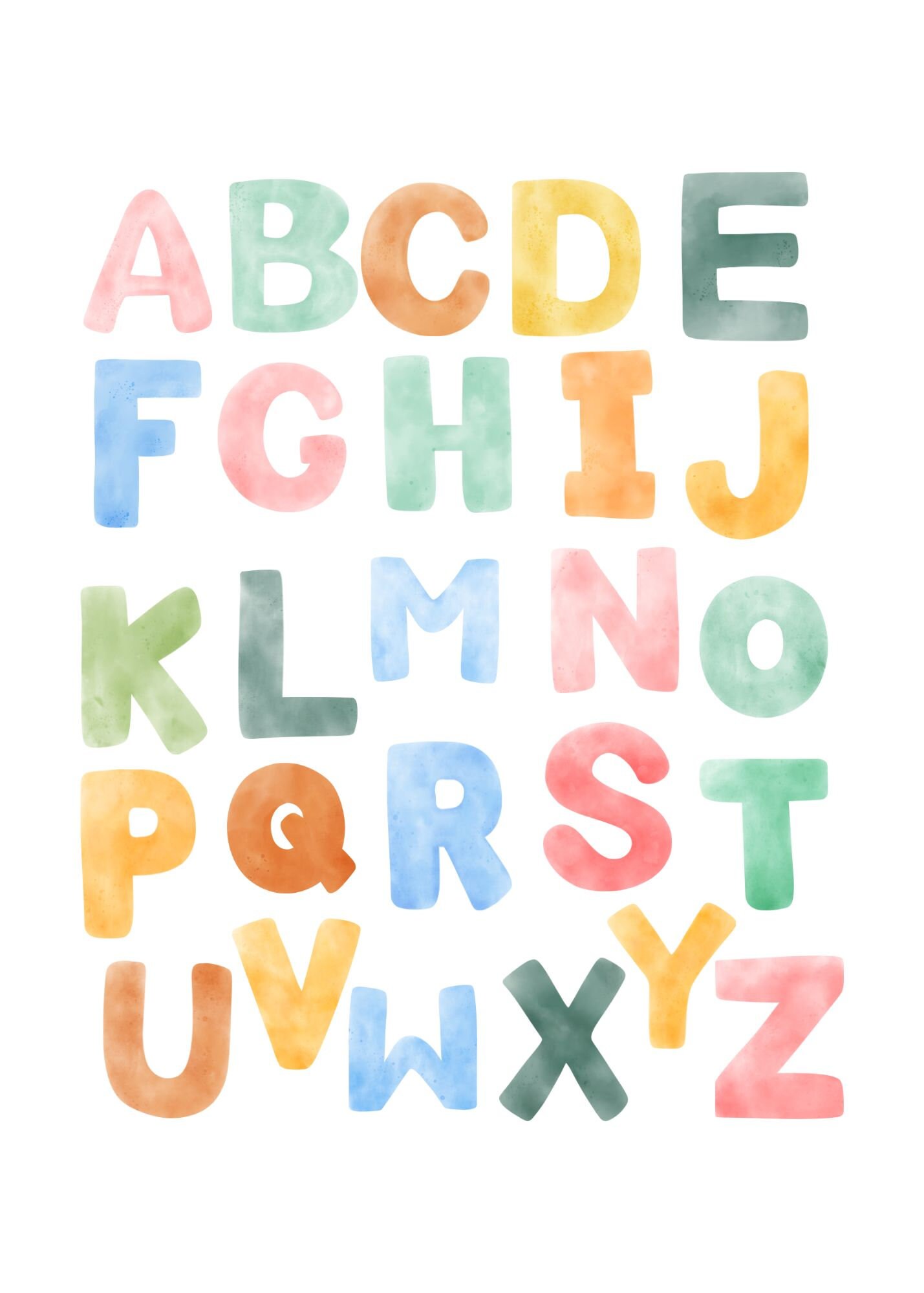 Watercolor Bubble Alphabet Poster Colorful Modern Nursery - Etsy