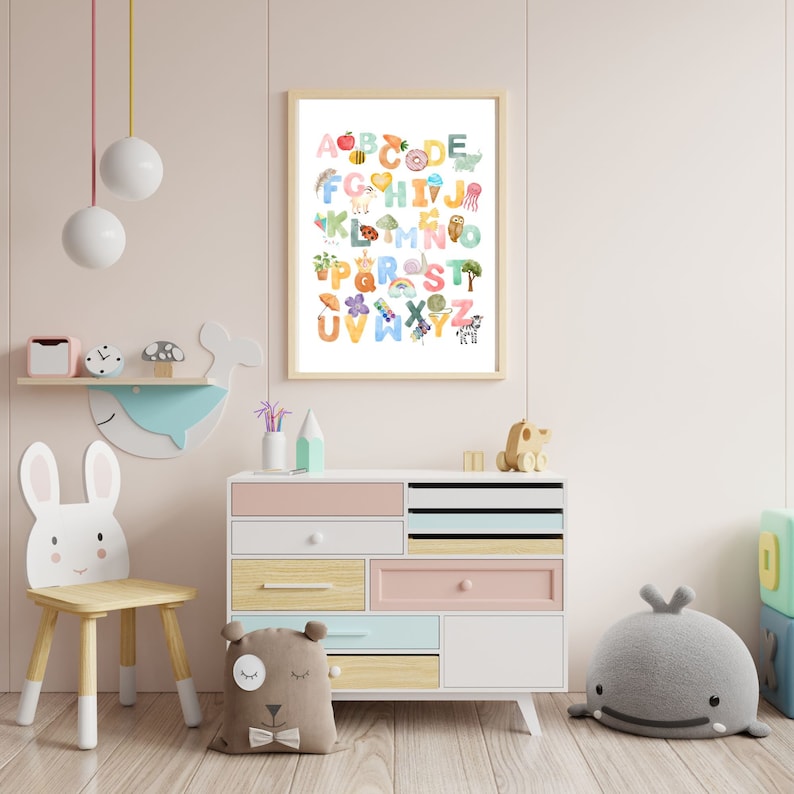 Watercolor Alphabet Poster - Nursery Printable Art With Iconic Items ...