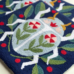 Spring Beetle Floral Pillow, Decorative Embroidery Cushion Cover, Punch ...