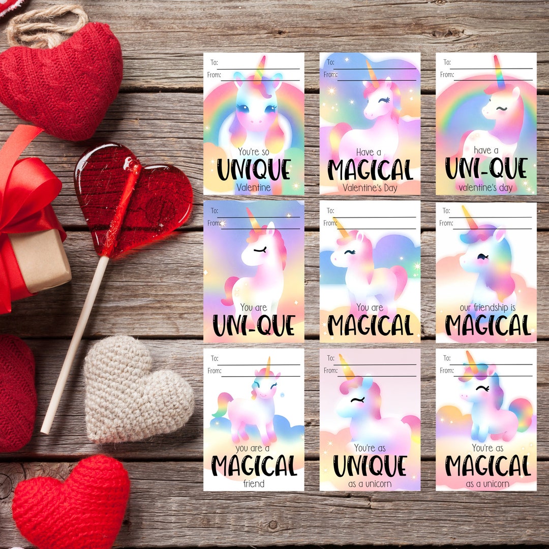 Printable Unicorn Valentines Day Cards for Kids Classroom Valentines ...
