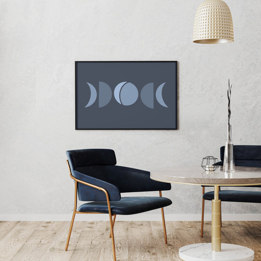 Boho Navy Blue Moon Phases, Digital Download Abstract Boho Wall Art ...