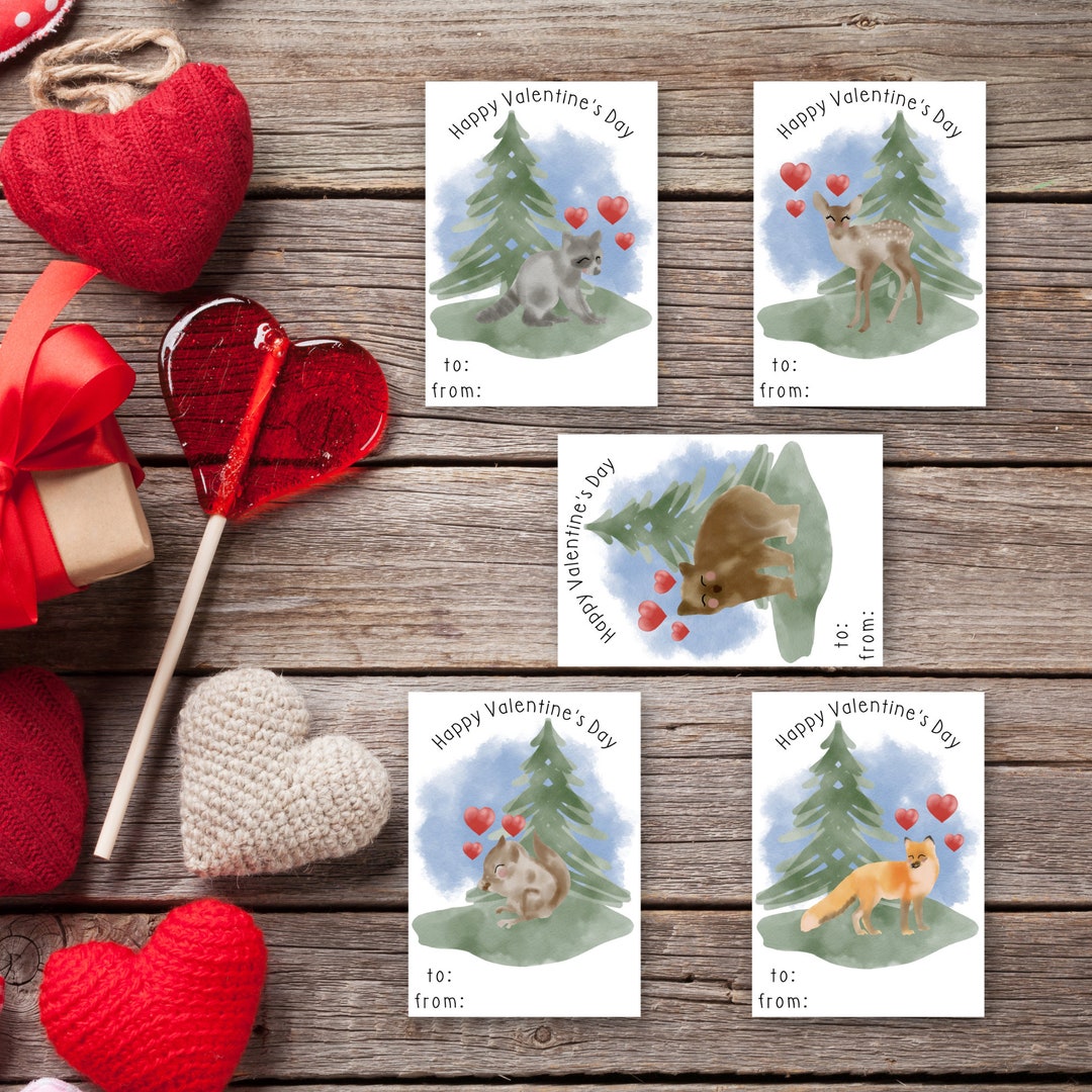 Cute Baby Woodland Animals Printable Valentines for Kids, Instant ...