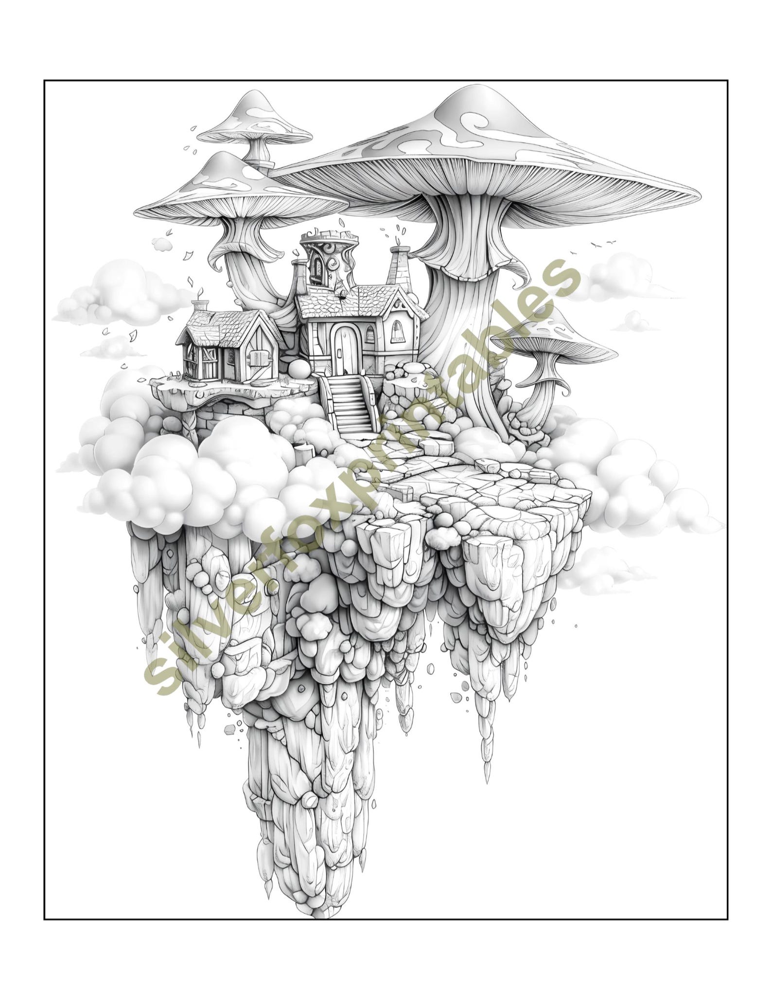 FT0015 Floating Islands Coloring Pages, Printable PDF Adults Kids ...