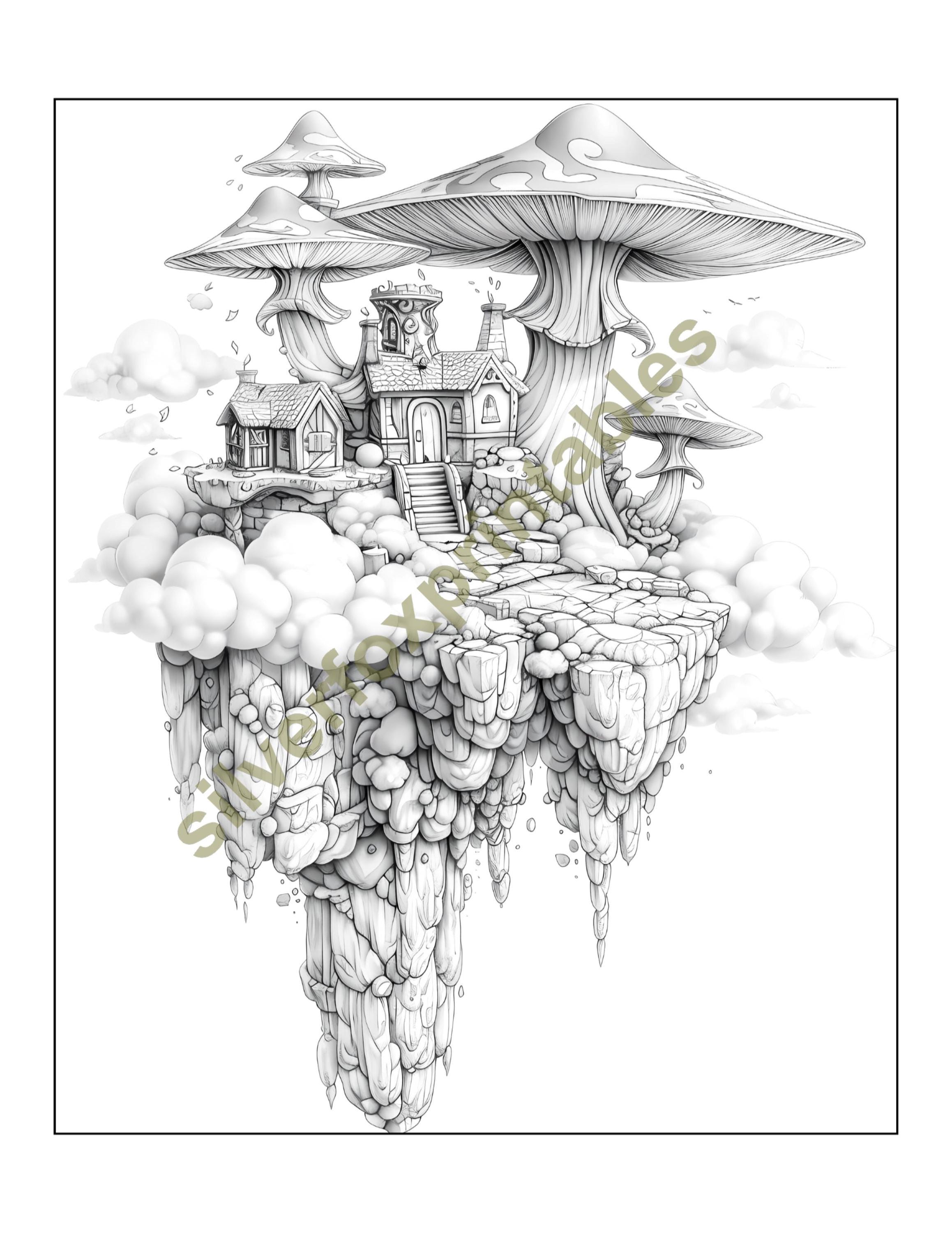 FT0015 Floating Islands Coloring Pages, Printable PDF Adults Kids ...