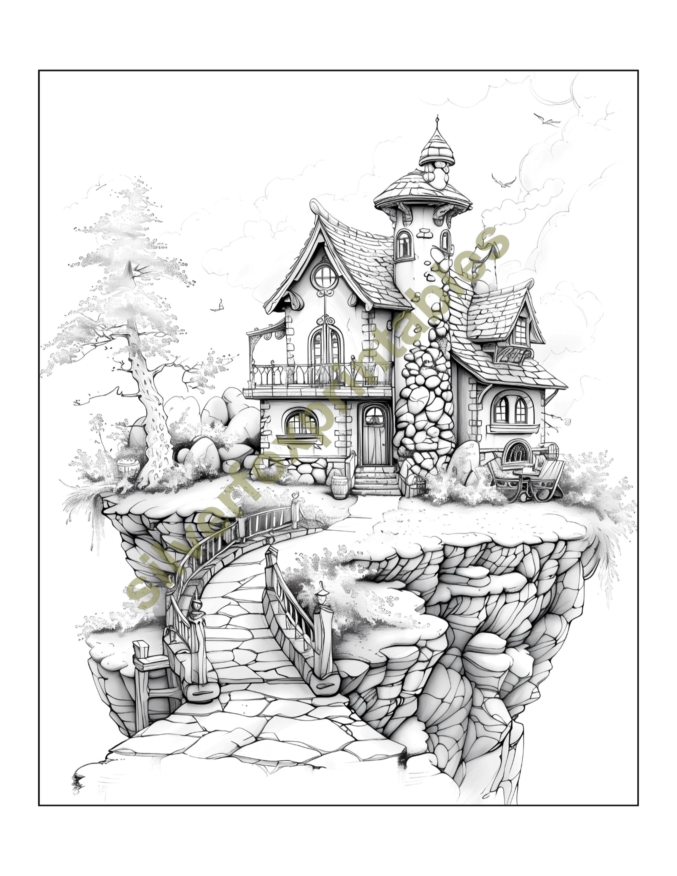 FT0015 Floating Islands Coloring Pages, Printable PDF Adults Kids ...