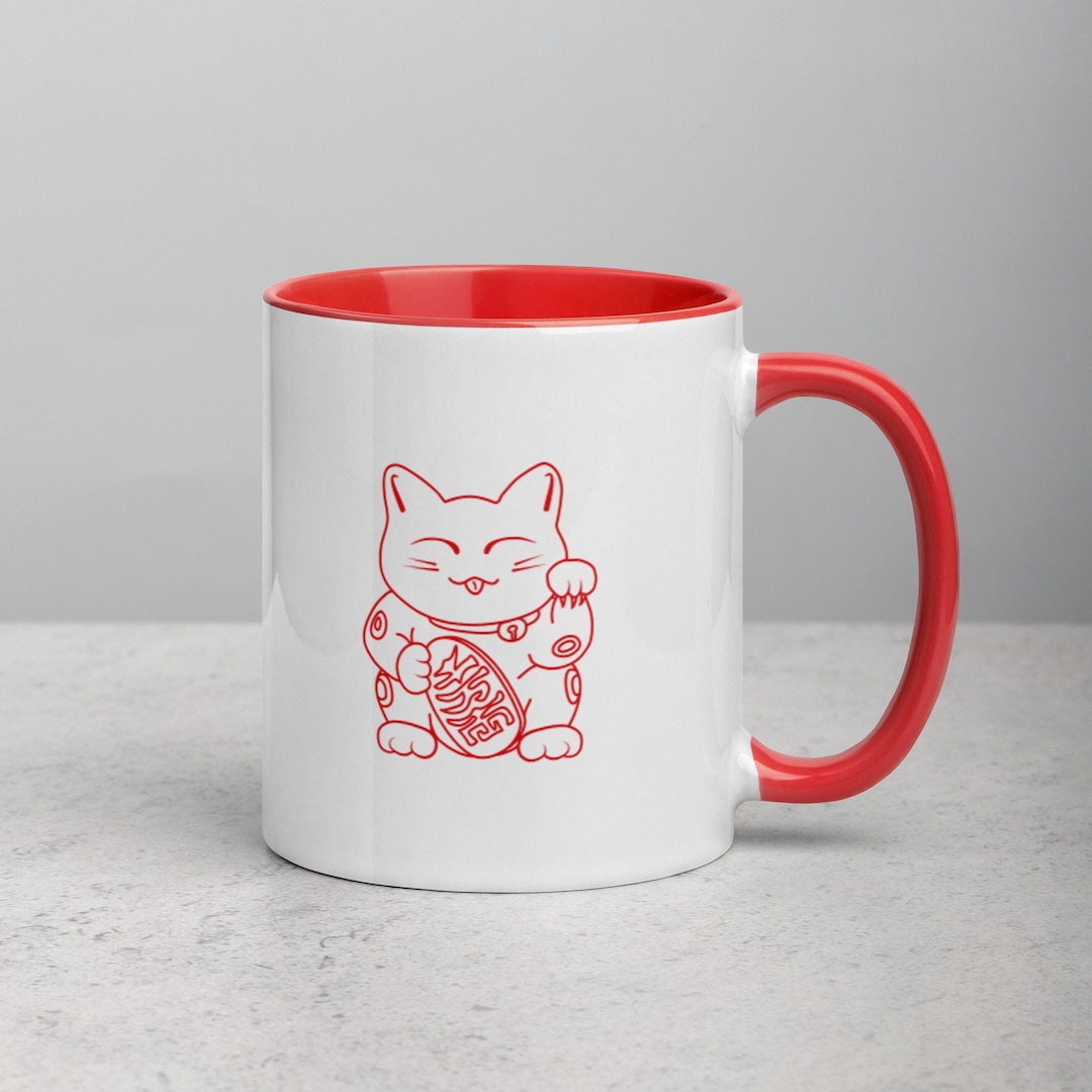 Lucky Cat Mug Maneki Neko Minimalist Artwork Coffee and - Etsy