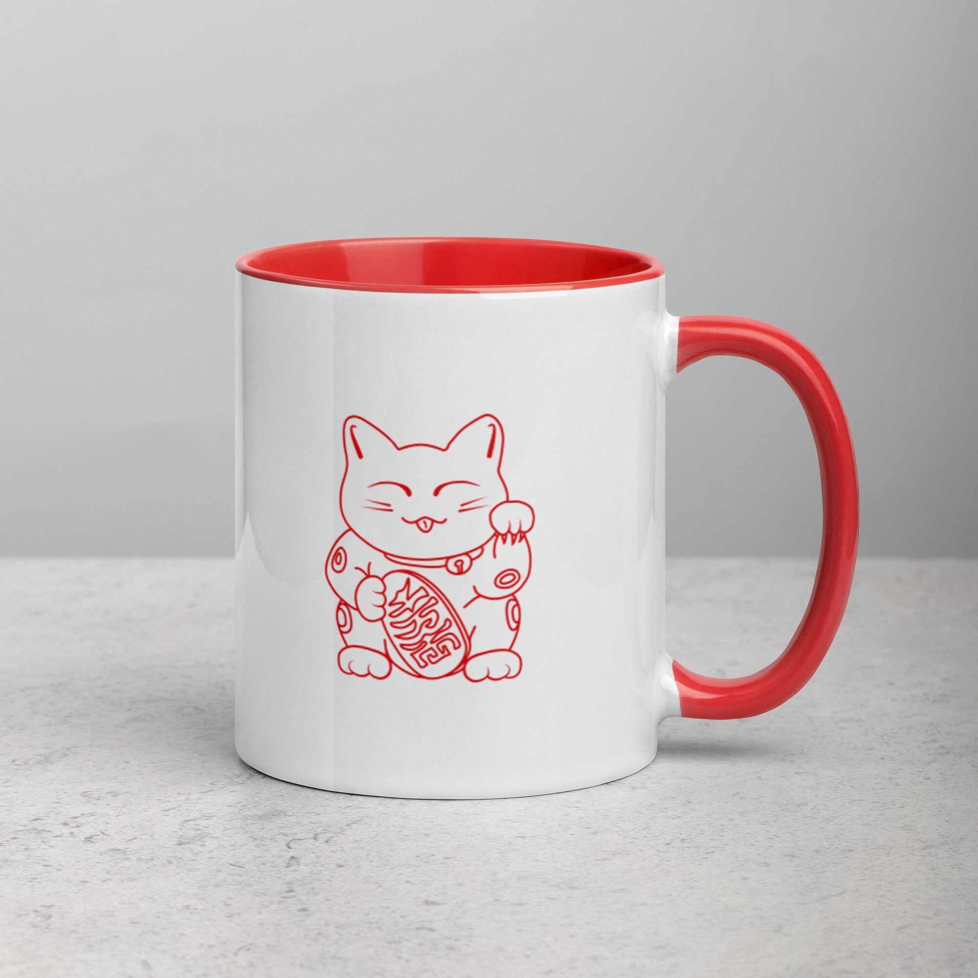 Lucky Cat Mug | Maneki Neko | Minimalist Artwork | Coffee and Tea Cup ...
