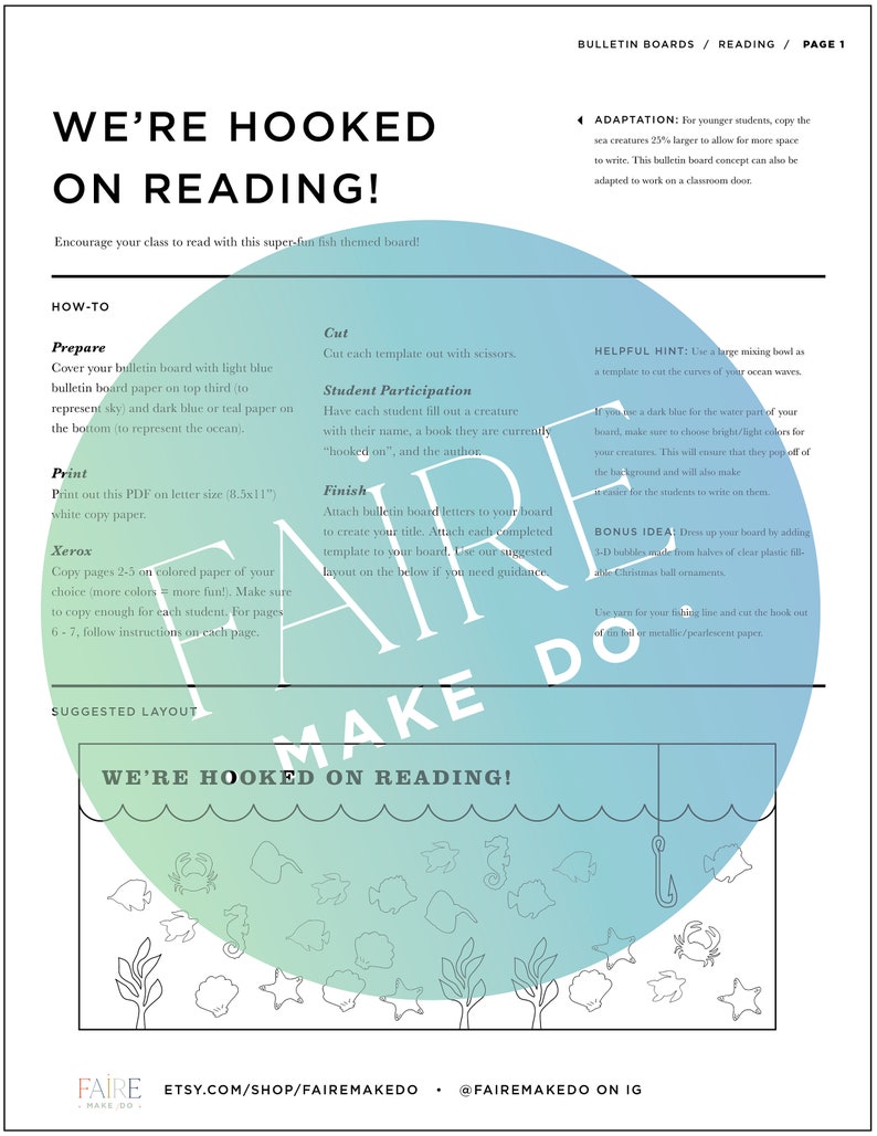 Reading Bulletin Board Template Kit / Sea Themed : Instant Download ...