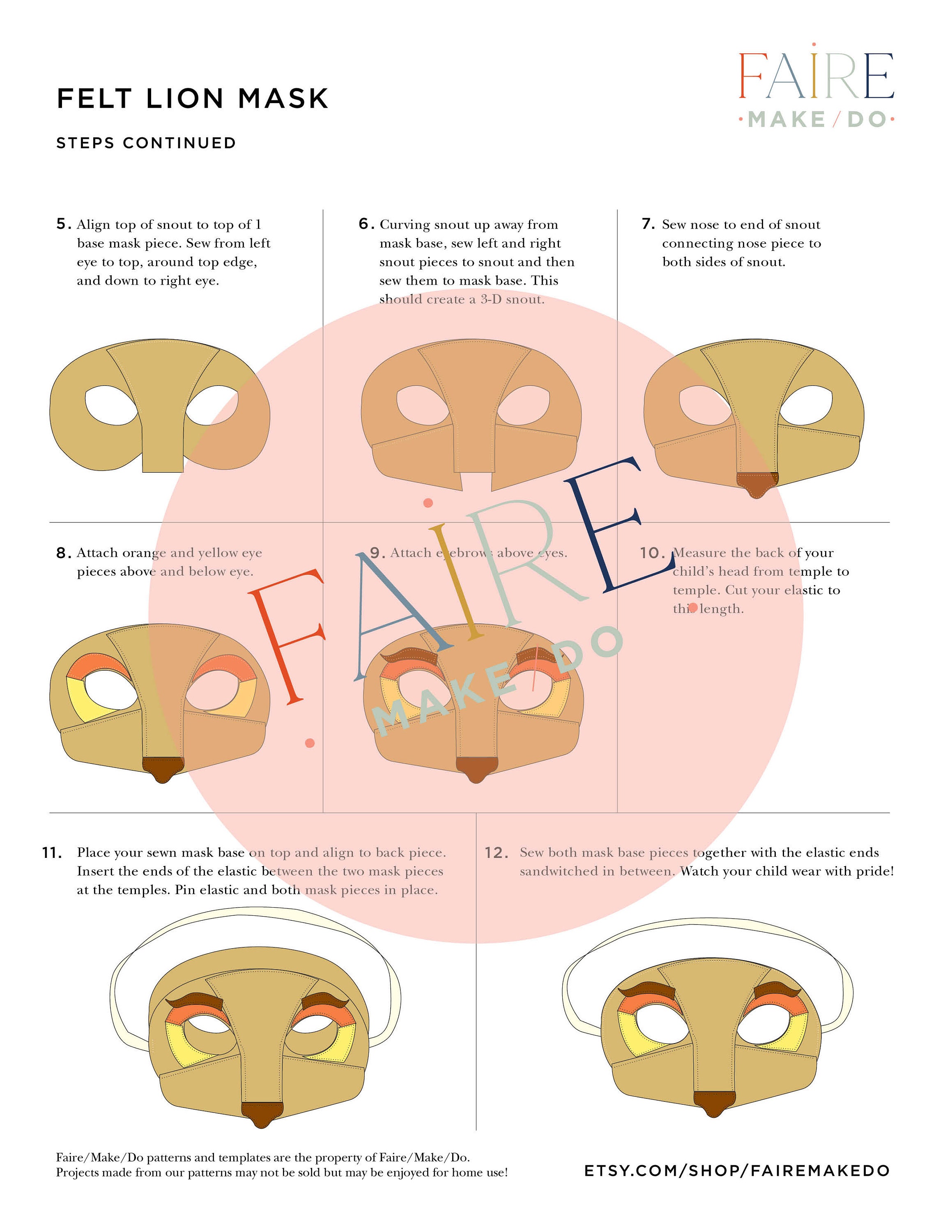 PRINTABLE COSTUME PATTERN: Felt Lion Costume Mask Pattern (toddler Size ...