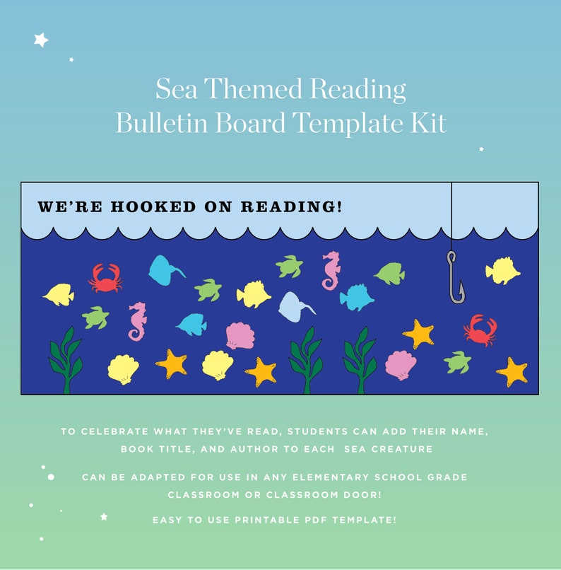 Reading Bulletin Board Template Kit / Sea Themed : Instant Download ...