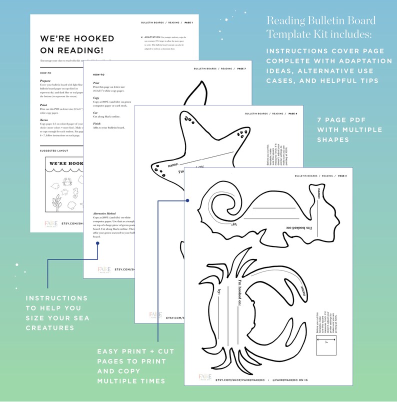 Reading Bulletin Board Template Kit / Sea Themed : Instant Download ...