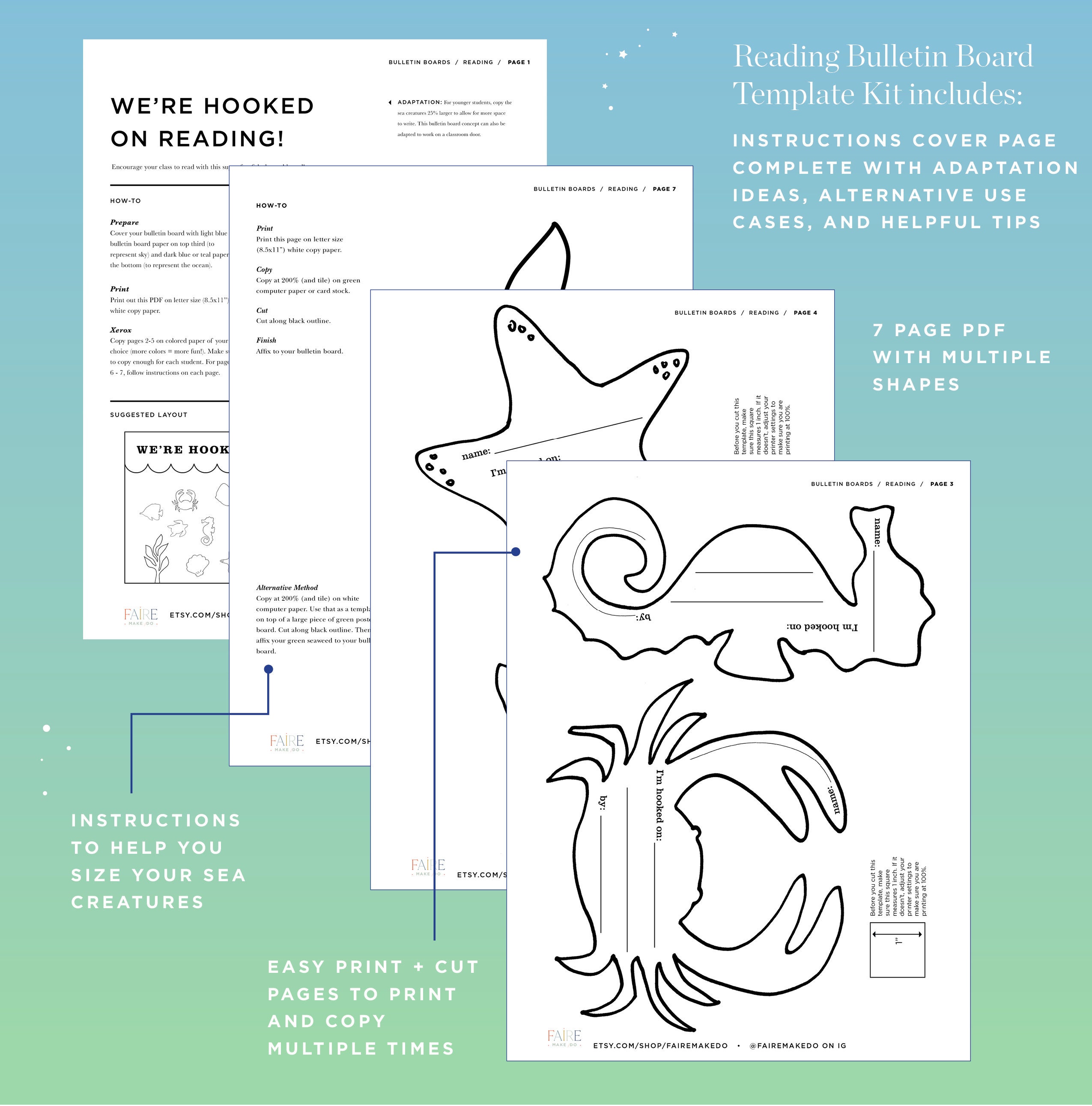 Reading Bulletin Board Template Kit / Sea Themed : Instant Download ...