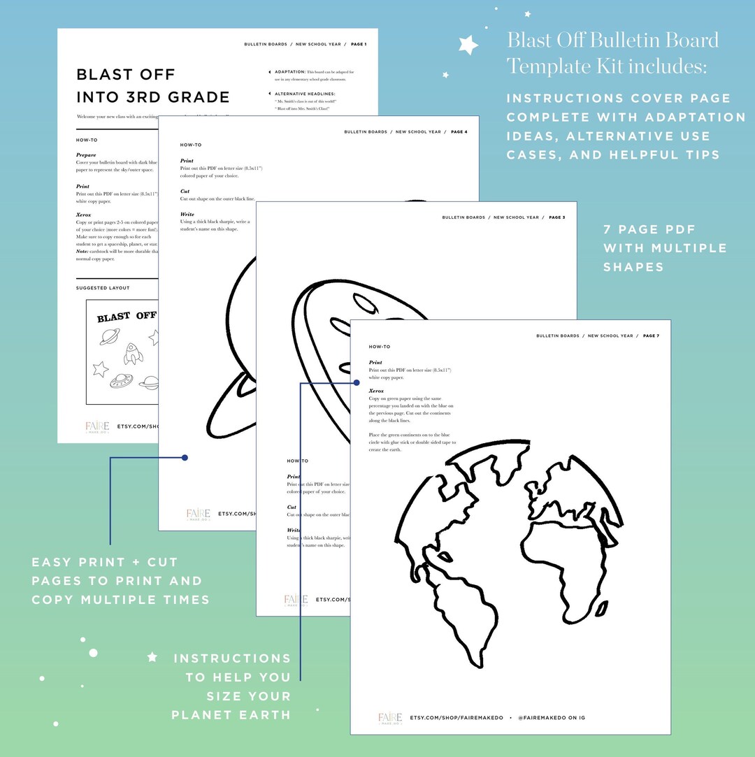Back to School Bulletin Board Template Kit "blast Off!" : Instant ...