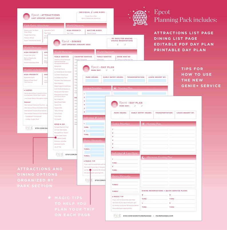 Printable Editable Vacation Planning Pack: Epcot / Instant - Etsy