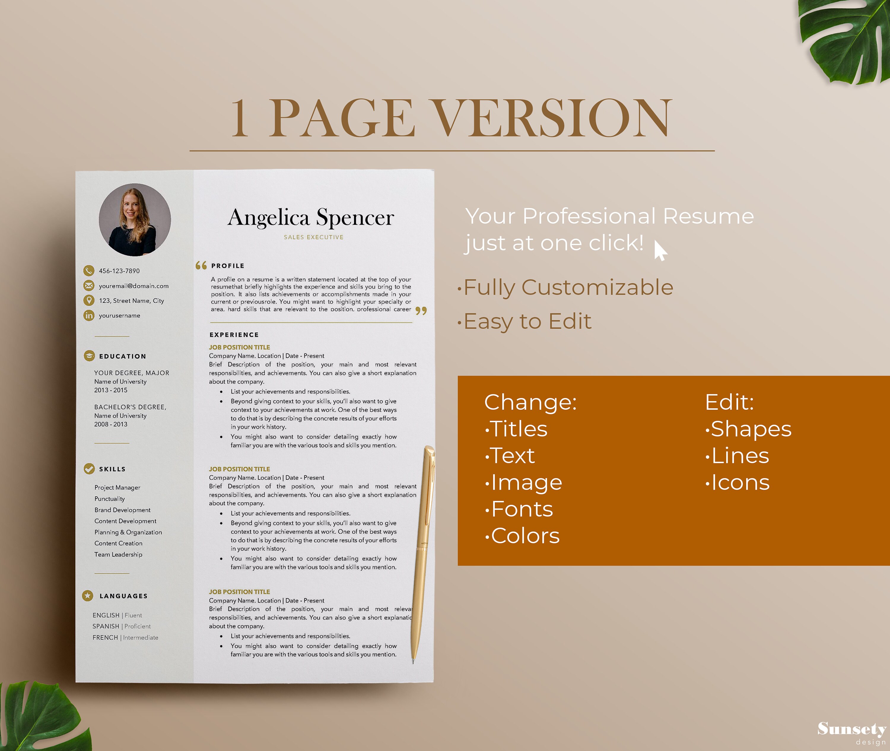 CV Template With Photo. Creative Resume Template for Word, Pages ...