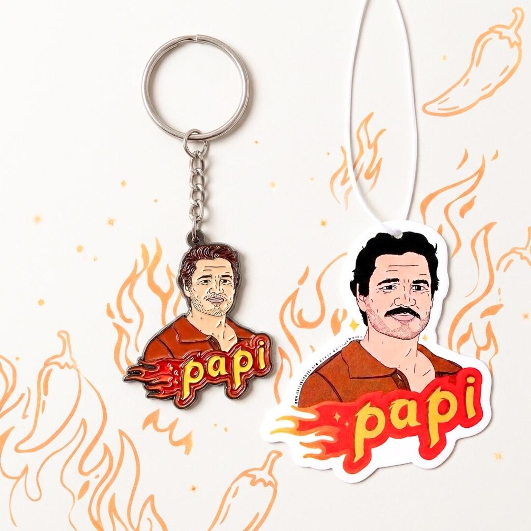 Pedro Pascal Enamel Keychain & Air Freshener Bundle – "daddy is a State ...