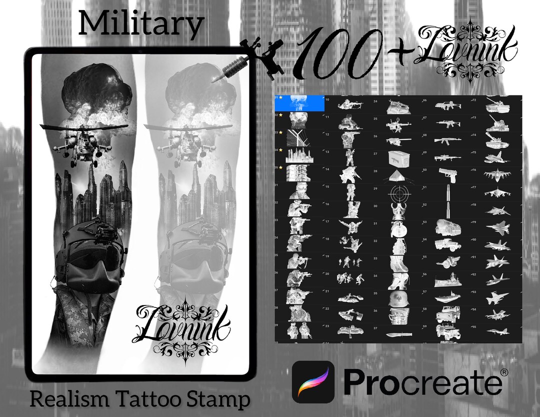 Procreate Military Tattoo 100 Realism Stamp - Etsy UK