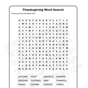 Thanksgiving Word Search - Great Activity to Do on Thanksgiving Day - Etsy