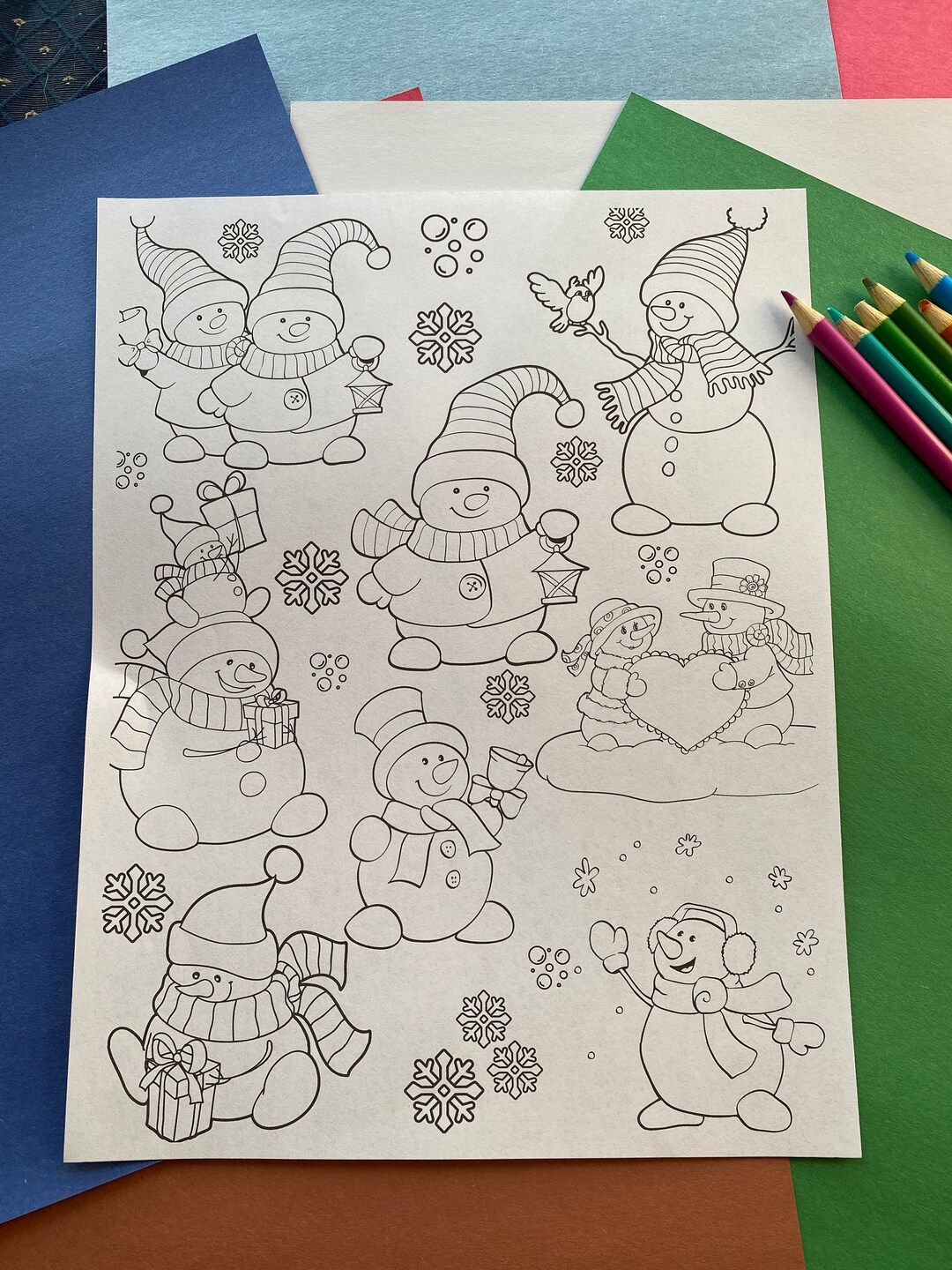 Snowman, Coloring Page, Kids, Adults, Digital Download, Christmas in ...
