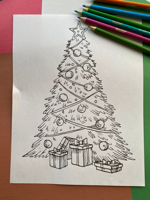 Christmas Tree Fun Coloring Page for Kids and Adults - Etsy