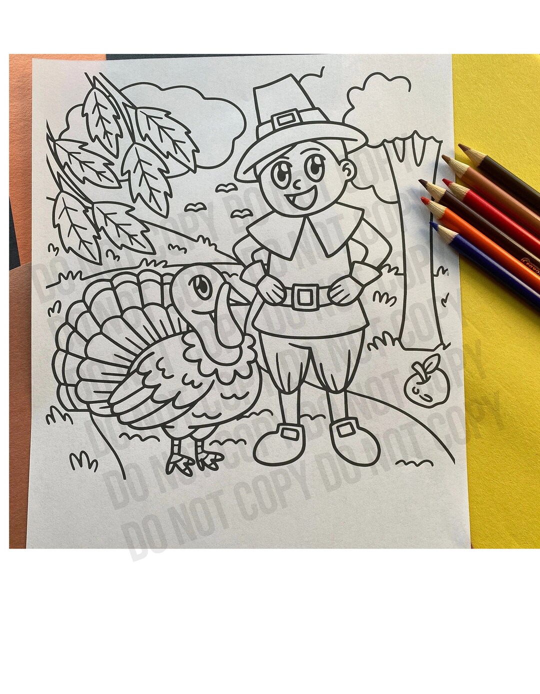 Thanksgiving, Turkey, Pilgrim, Coloring Page, Kids, Adults, Digital ...