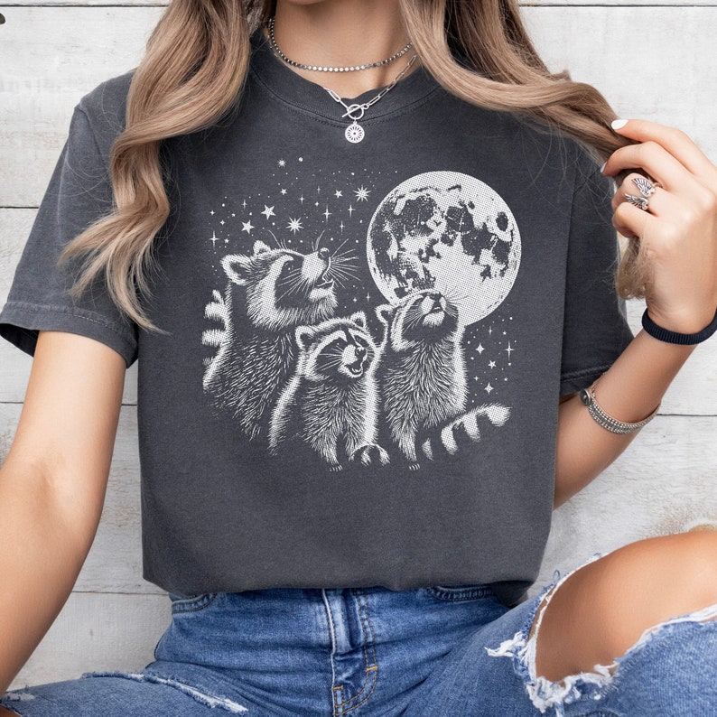 Three Raccoons Vintage Graphic T-shirts, Retro Raccoon Moon Tshirt ...
