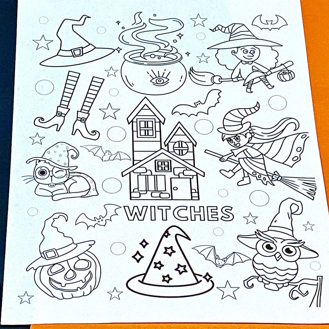 Halloween, Witches, Coloring Page, Kids, Adults, Digital Download ...