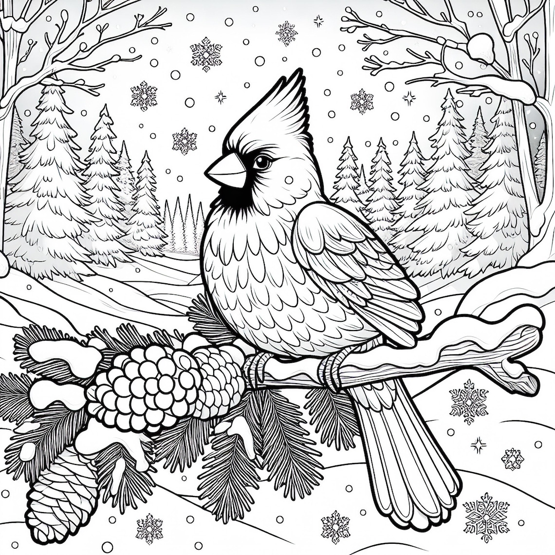 Cardinal Coloring Page Digital Download Coloring Page - Etsy