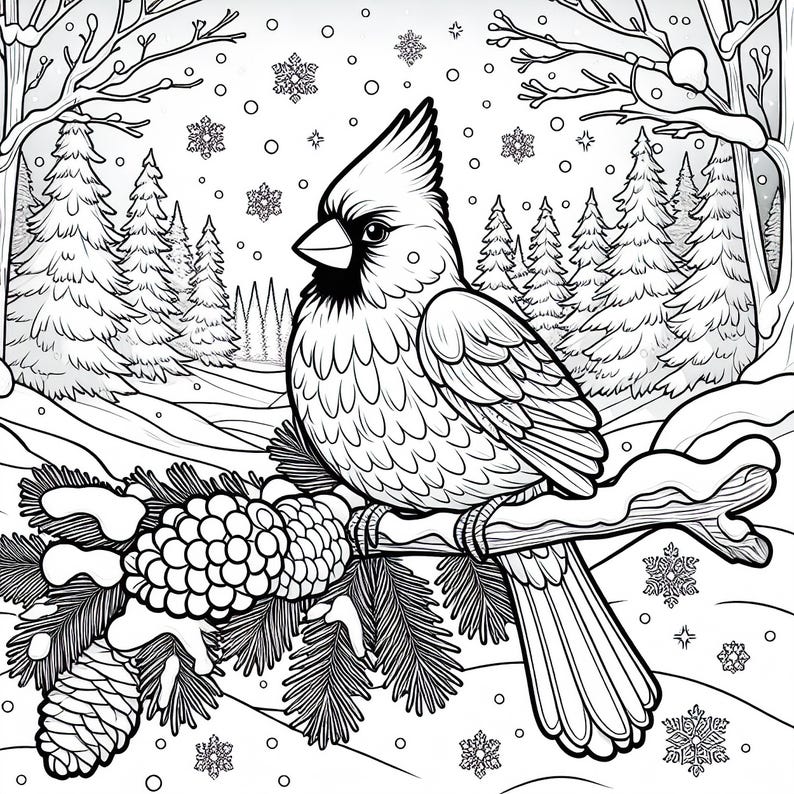Cardinal Coloring Page Digital Download Coloring Page - Etsy