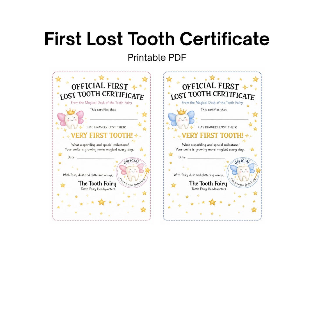 Tooth Fairy Certificate | First Lost Tooth Keepsake (instant Download ...
