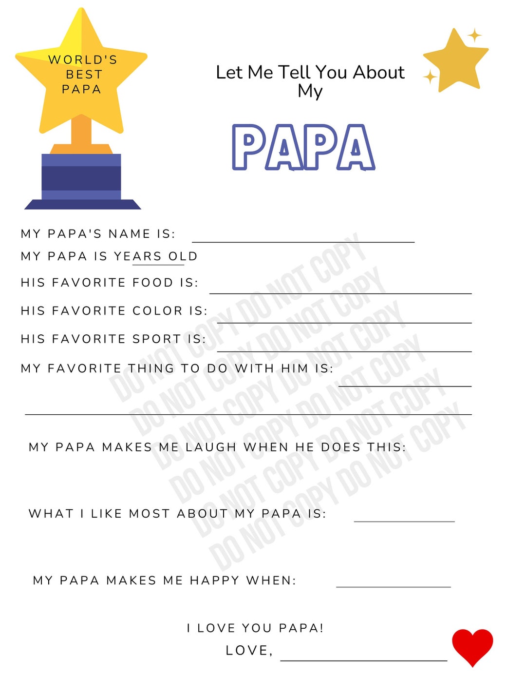 Papa Printable, Papa Gift, Fathers Day Gift, Fathers Day, Gift for Dad ...