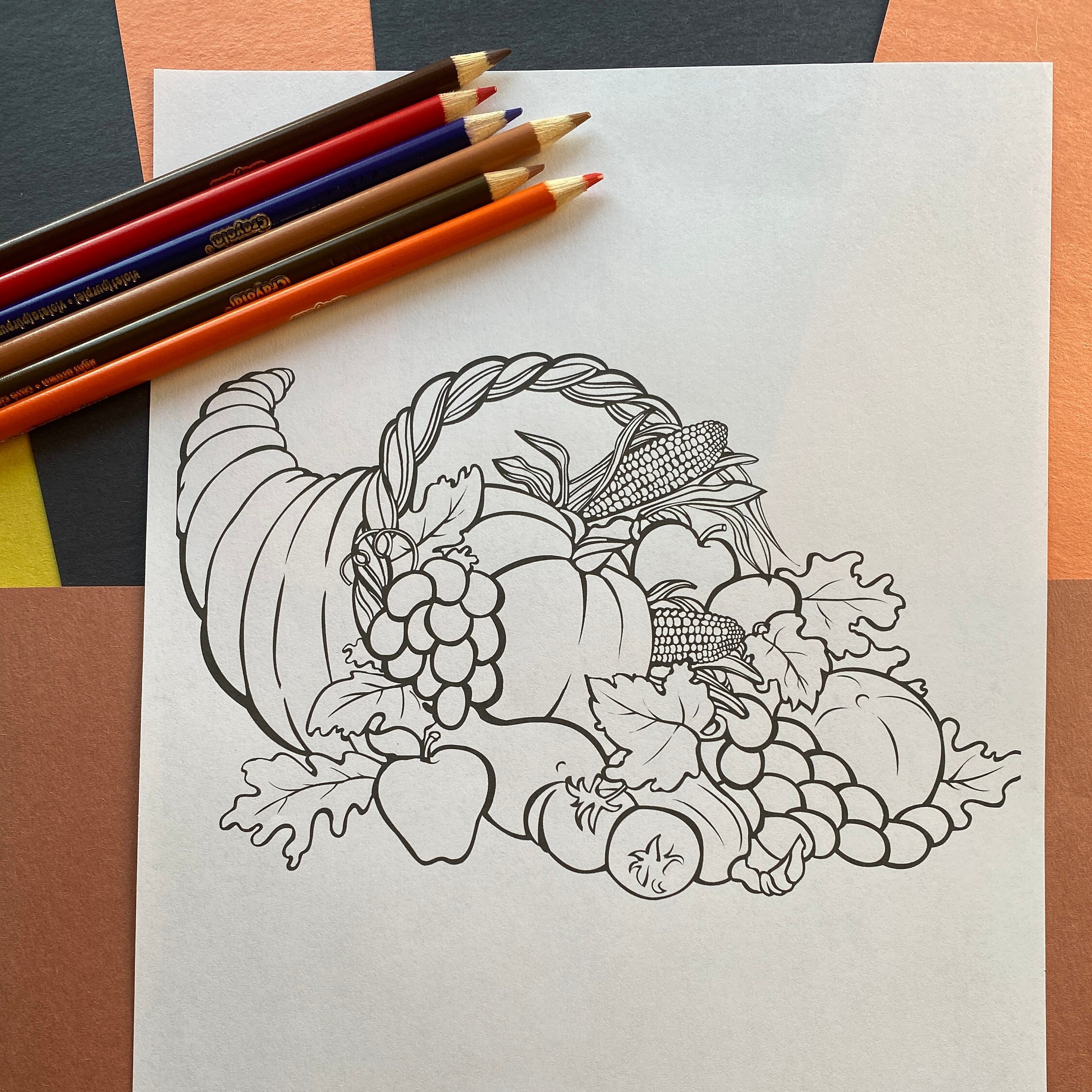 Cornucopia, Happy Thanksgiving Cornucopia Fun Coloring Page for Kids ...