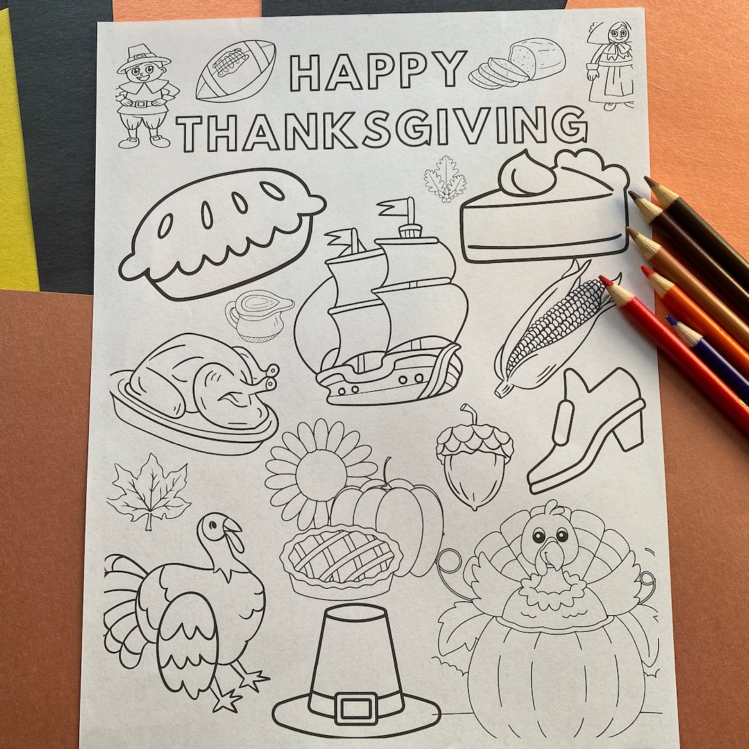 Happy Thanksgiving Fun Coloring Page for Kids and Adults Digital ...