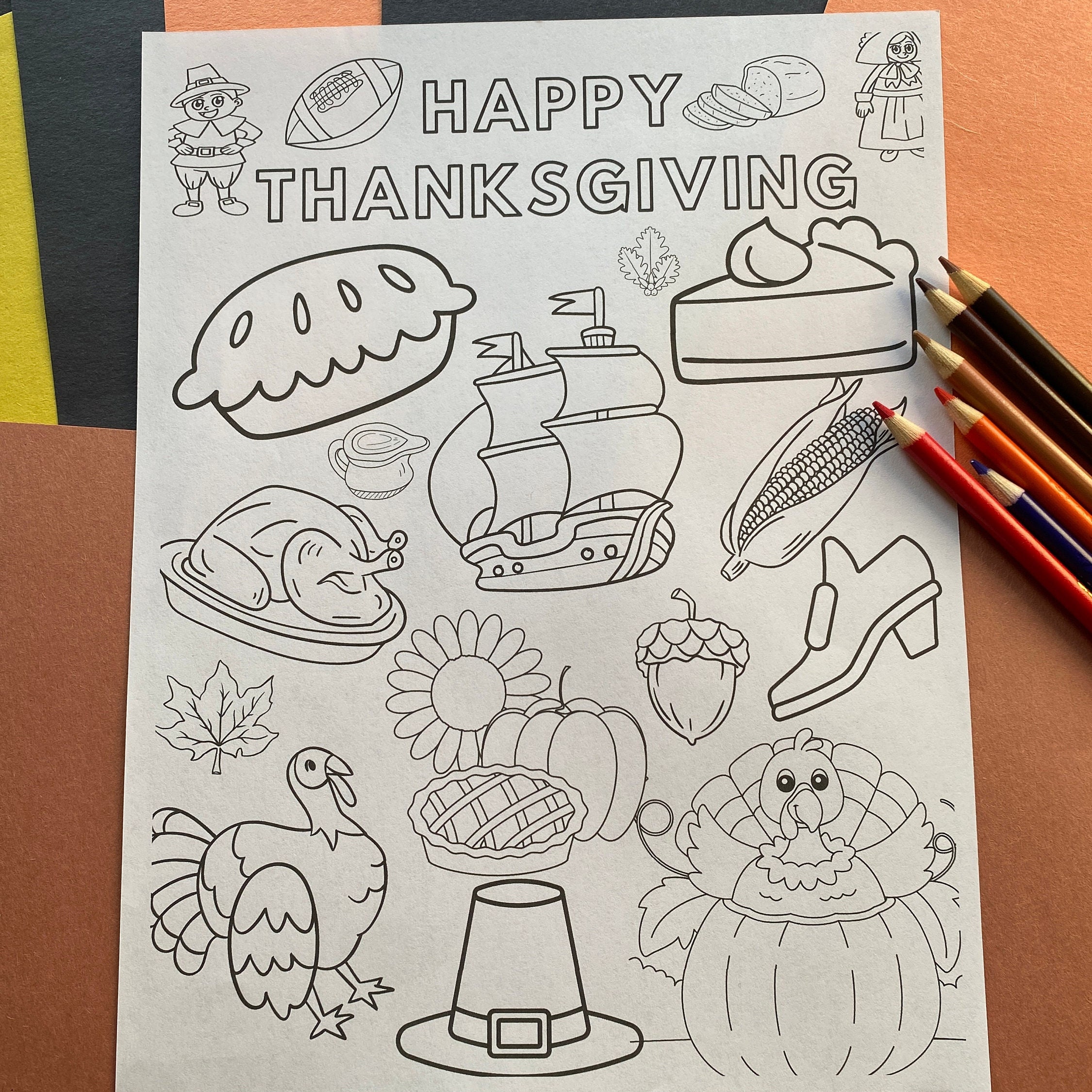 Happy Thanksgiving Fun Coloring Page for Kids and Adults Digital ...