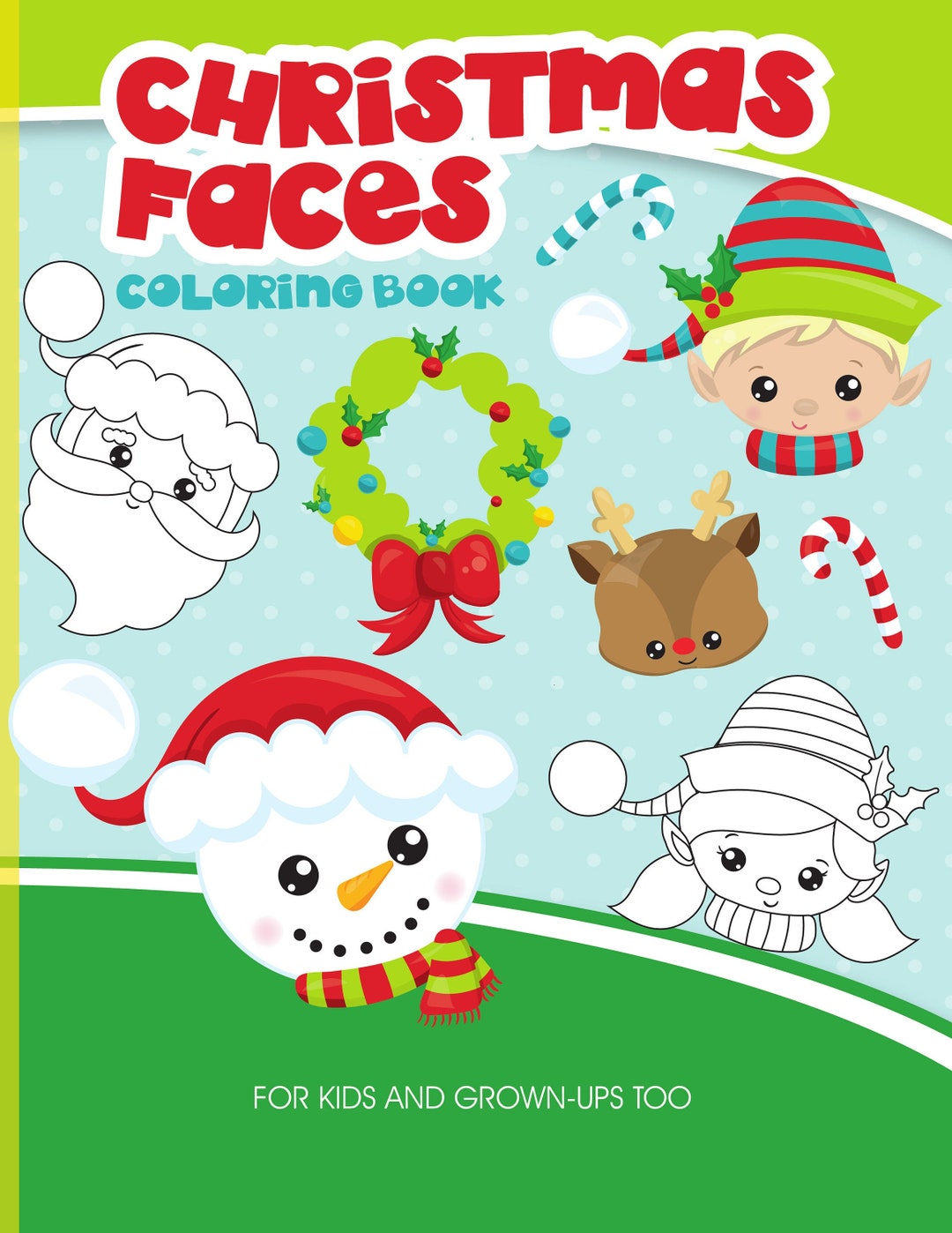 Christmas Faces Printable Coloring Book for Adults and Kids 16 Pages - Etsy