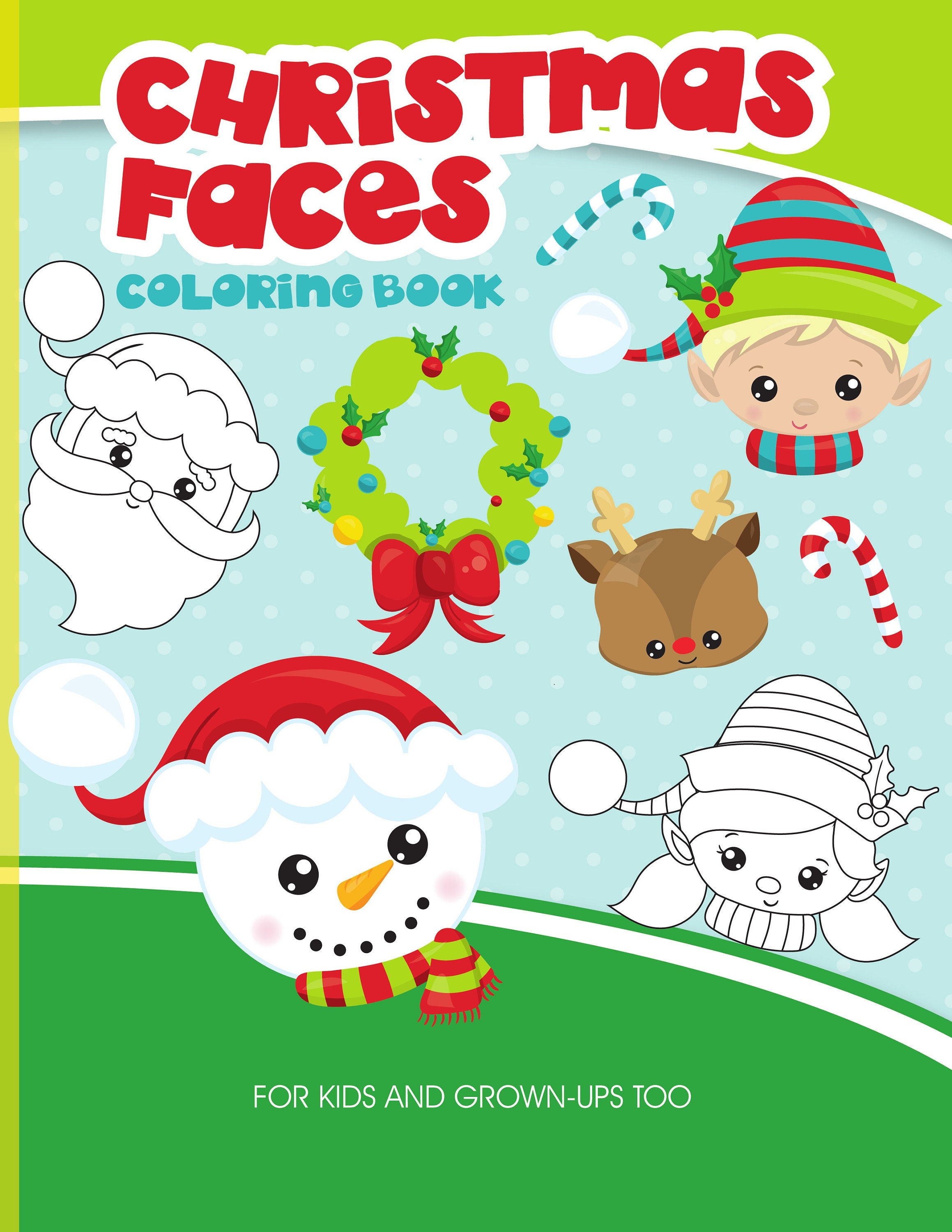 Christmas Faces Printable Coloring Book for Adults and Kids 16 Pages - Etsy