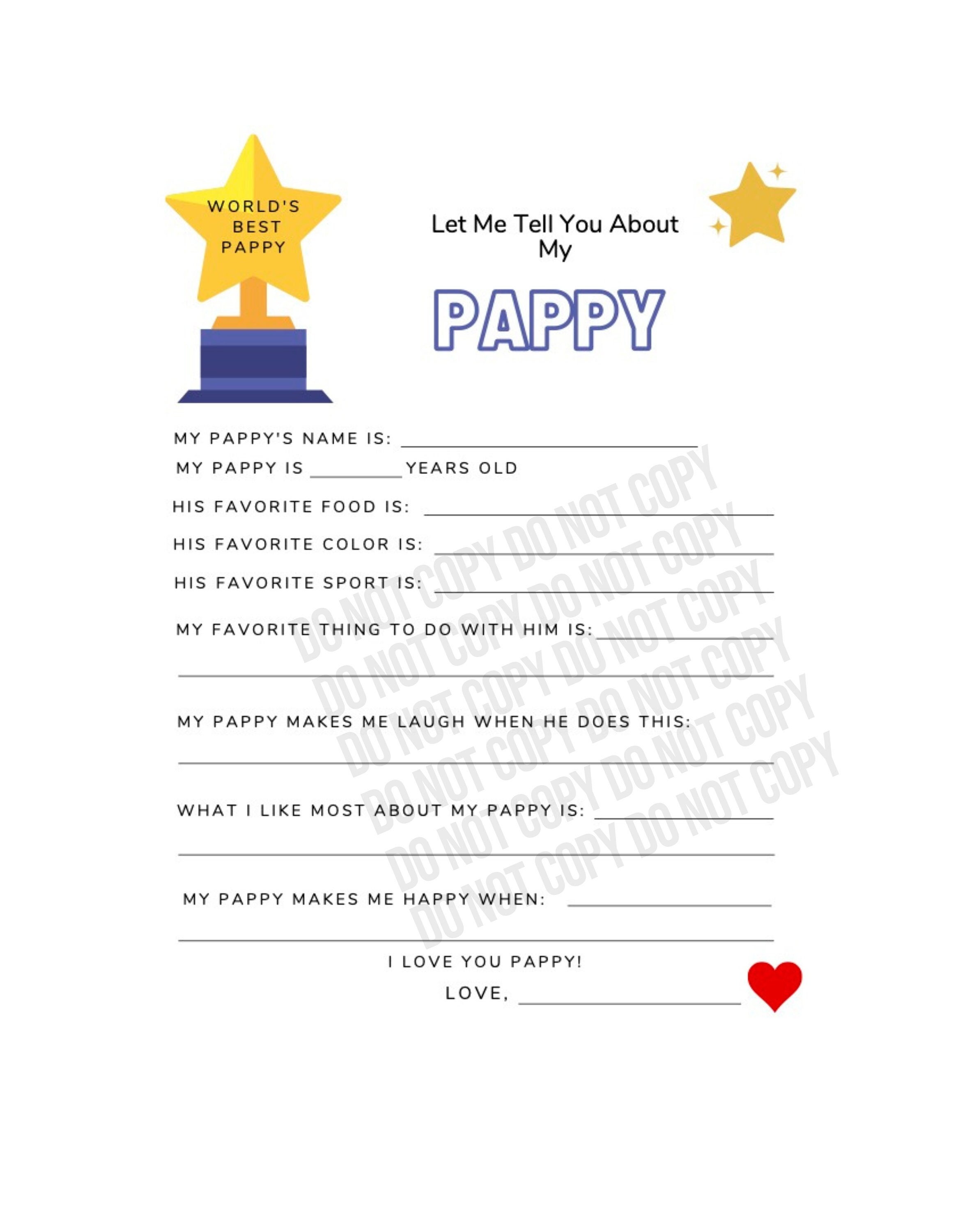 Pappy Printable, Pappy Gift, Fathers Day Gift, Fathers Day, Gift for ...