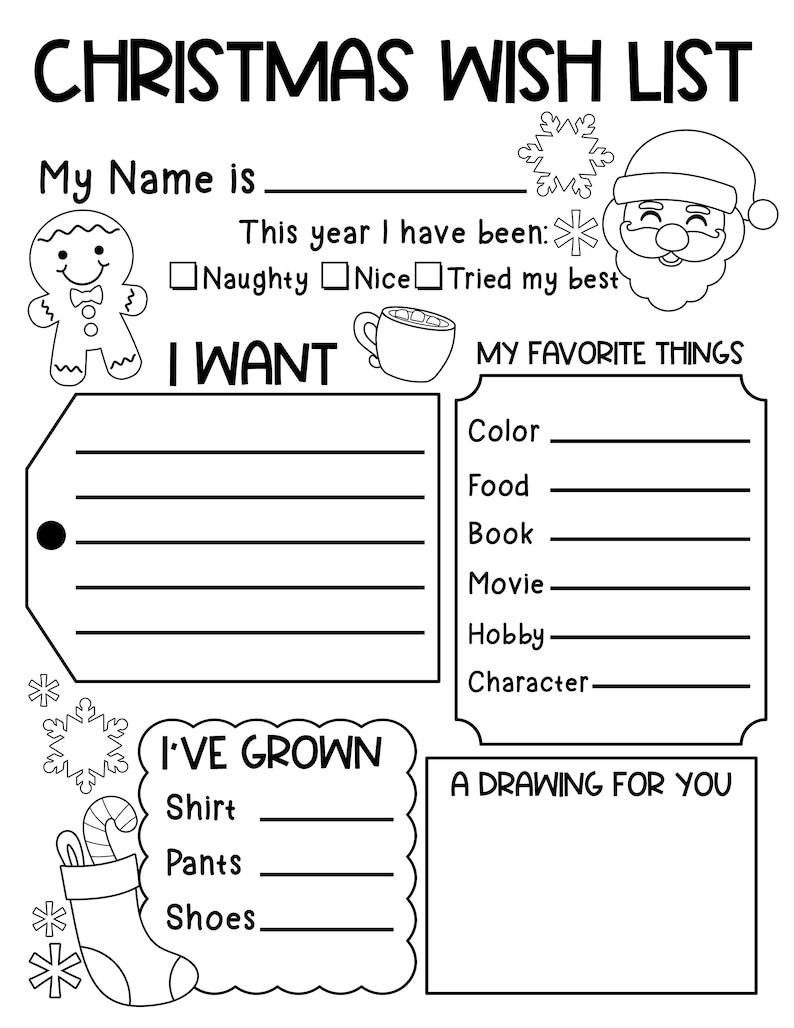 Letter to Santa Christmas Wish List Stockings Presents Gifts Digital ...