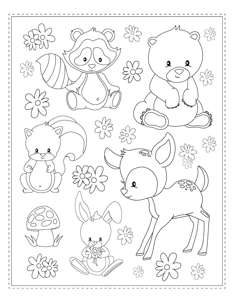 Woodland Animal Coloring Pages 8 Pages of Fun Activity for - Etsy