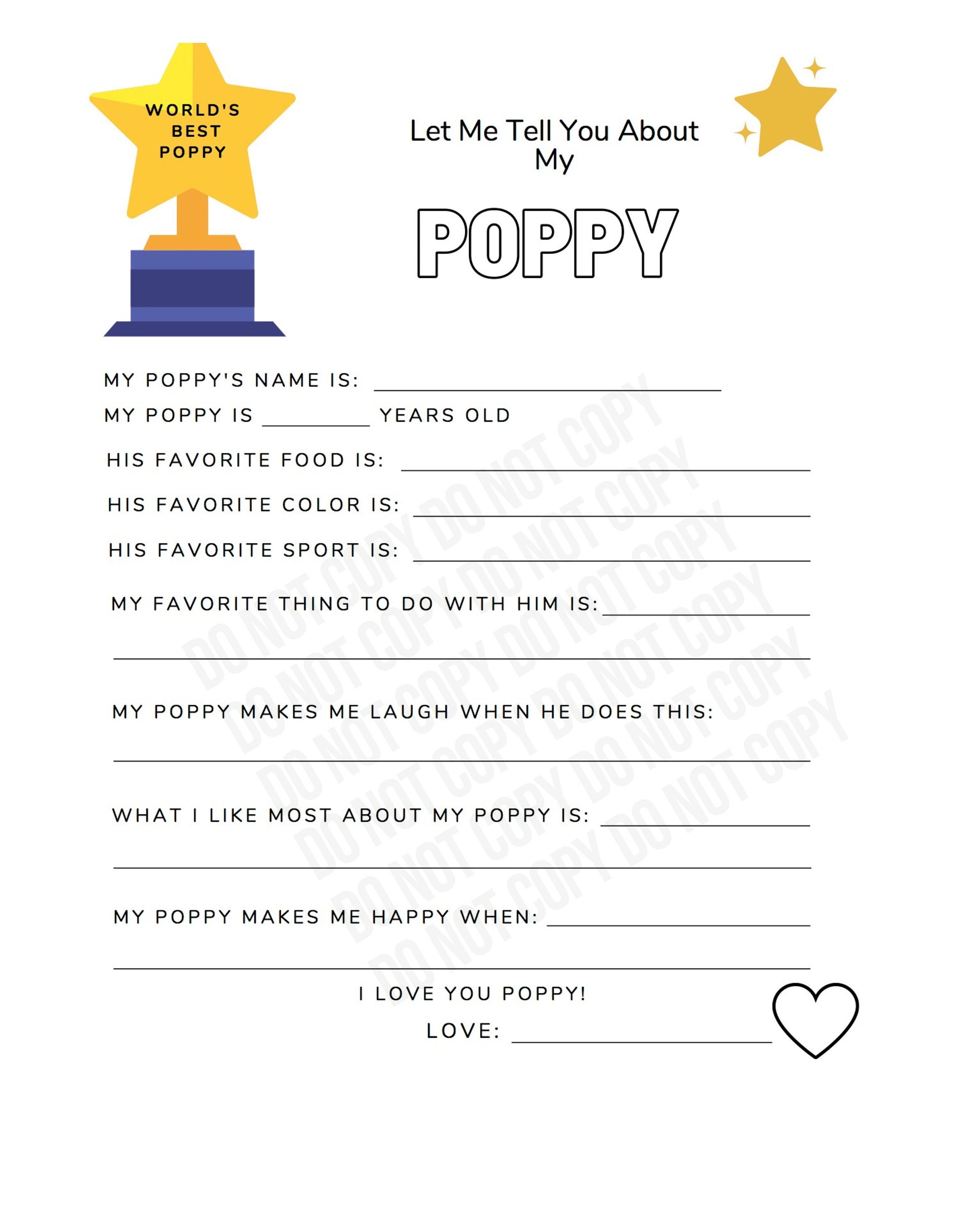 Poppy Gifts, Poppy Printable, Fathers Day Gift, Fathers Day, Gift for ...