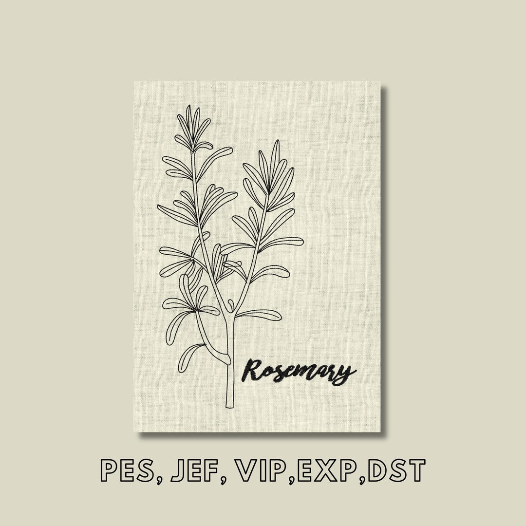 Rosemary Embroidery Design, Botanical Herbs, Easy Machine Embroidery ...
