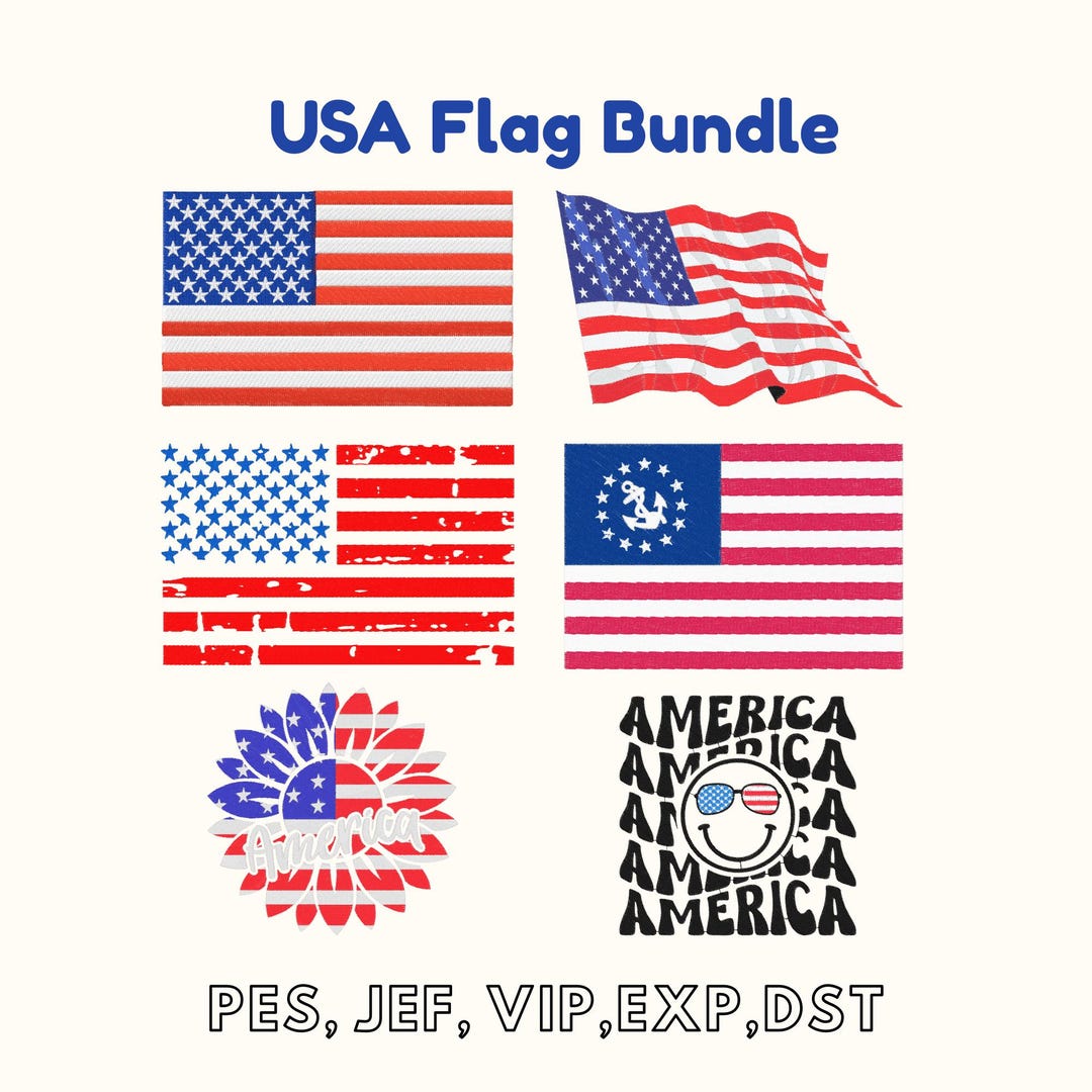 USA Flags Embroidery Designs Bundle – Digital Download | Waving Flag ...