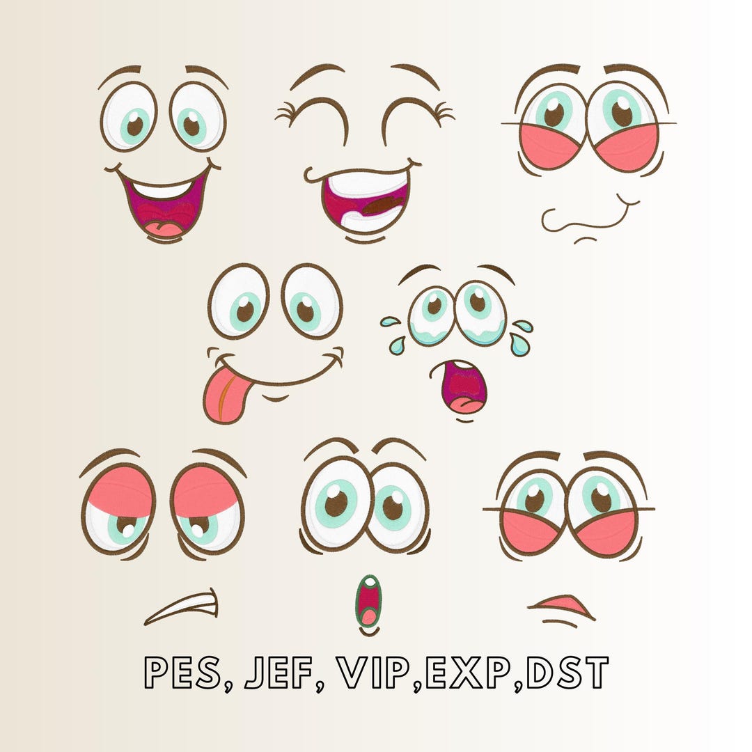 Funny Cartoon Expression Machine Embroidery Designs, Instant Download ...